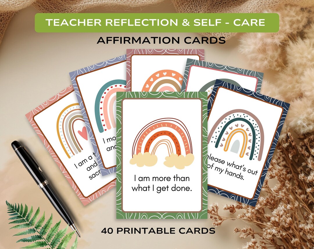 Affirmation Cards for Teacher Reflection & Self-care | 40 Printable ...