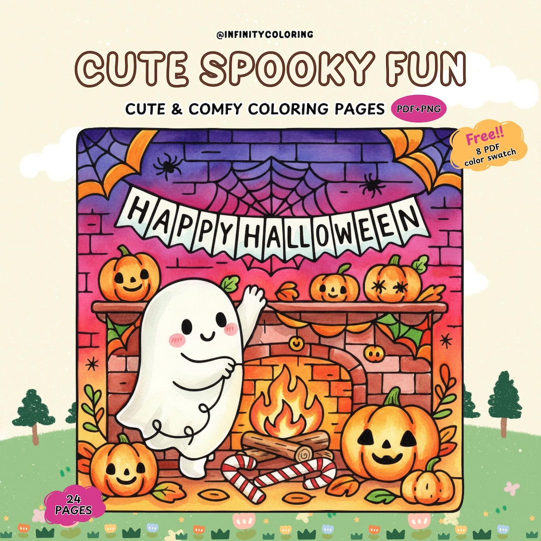 Cute Spooky Halloween Coloring Pages | Cozy Ghosts, Pumpkins & Bats for ...