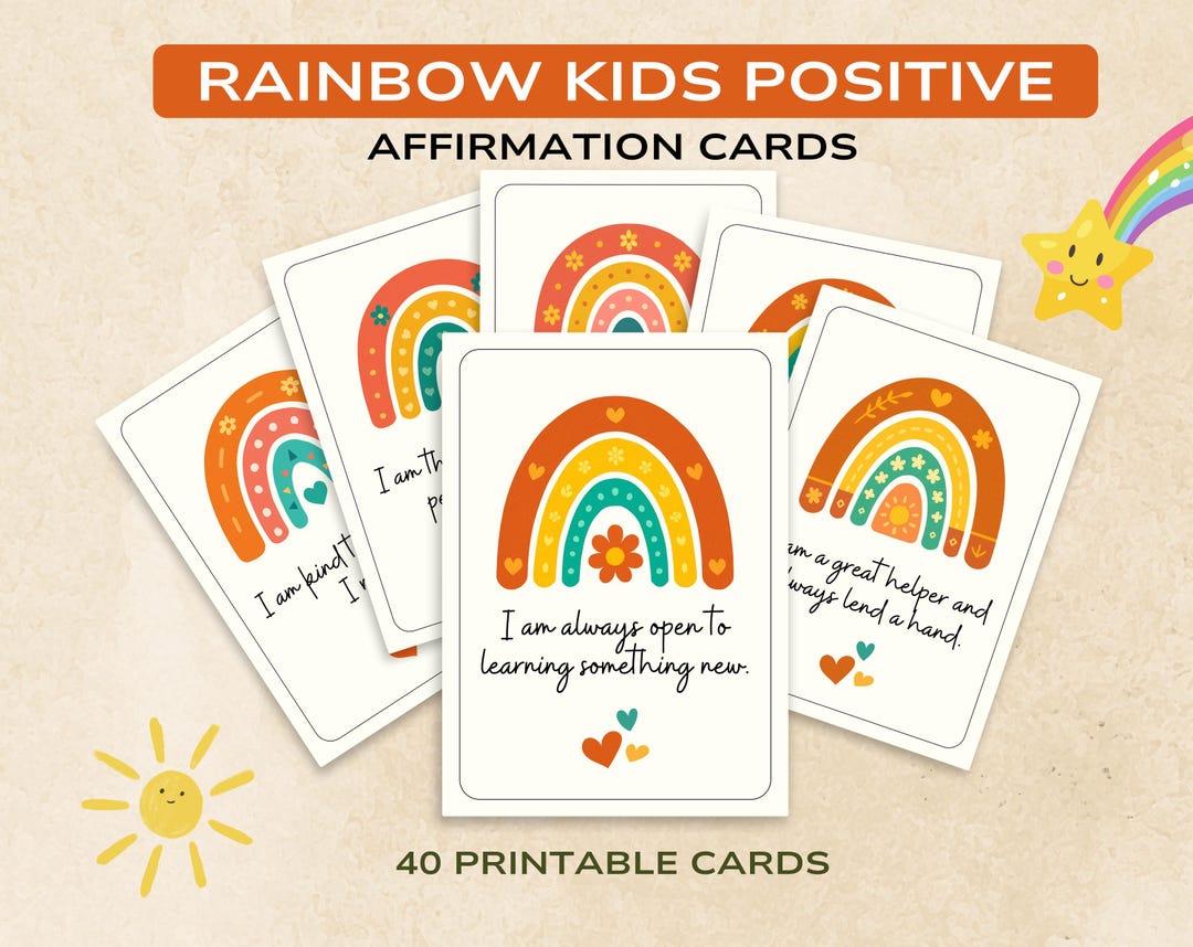 Rainbow Affirmation Cards for Kids: Printable Encouragement Quotes ...
