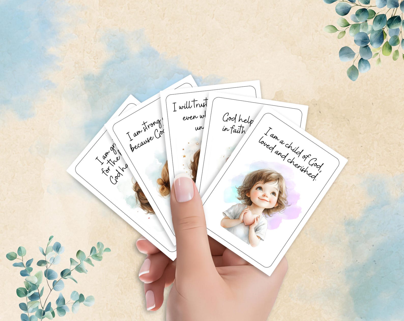 Christian Affirmation Cards for Kids: Watercolor Scripture Quotes ...