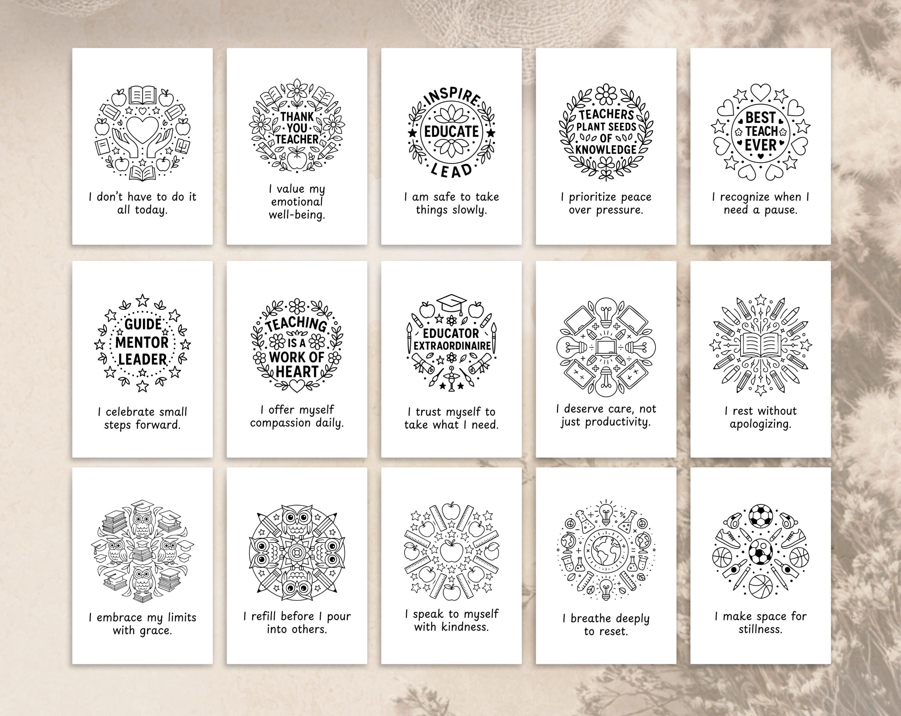 Teacher Affirmation Cards: Self-care & Wellness - Printable Positive ...
