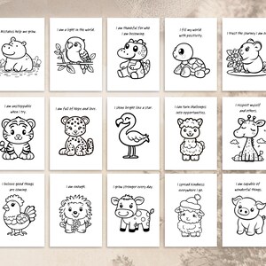Kids' Affirmation Cards: Animal Coloring Pages, Growth Mindset (digital ...
