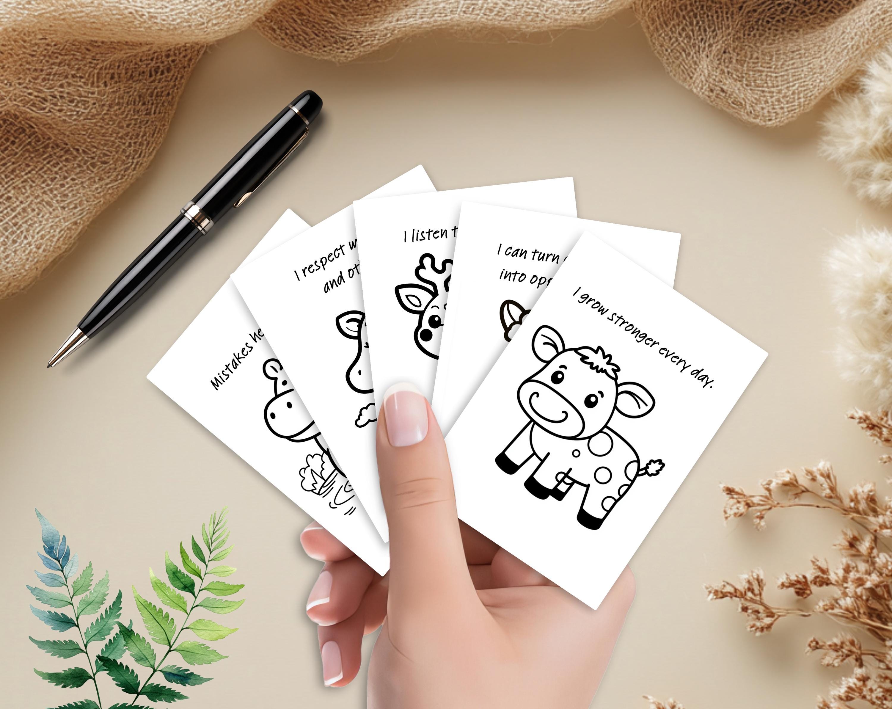 Kids' Affirmation Cards: Animal Coloring Pages, Growth Mindset (digital ...