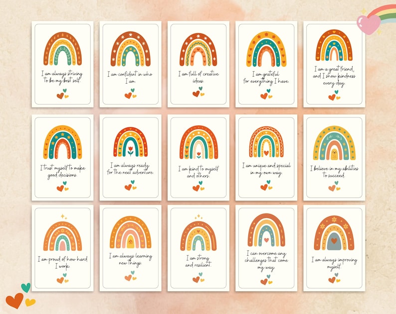 Rainbow Affirmation Cards for Kids: Printable Encouragement Quotes ...