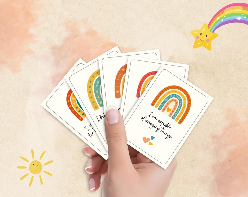 Rainbow Affirmation Cards for Kids: Printable Encouragement Quotes ...