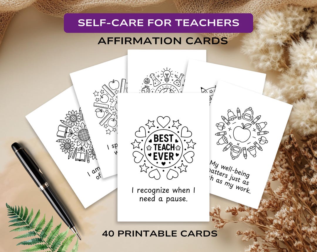 Teacher Affirmation Cards: Self-care & Wellness - Printable Positive ...
