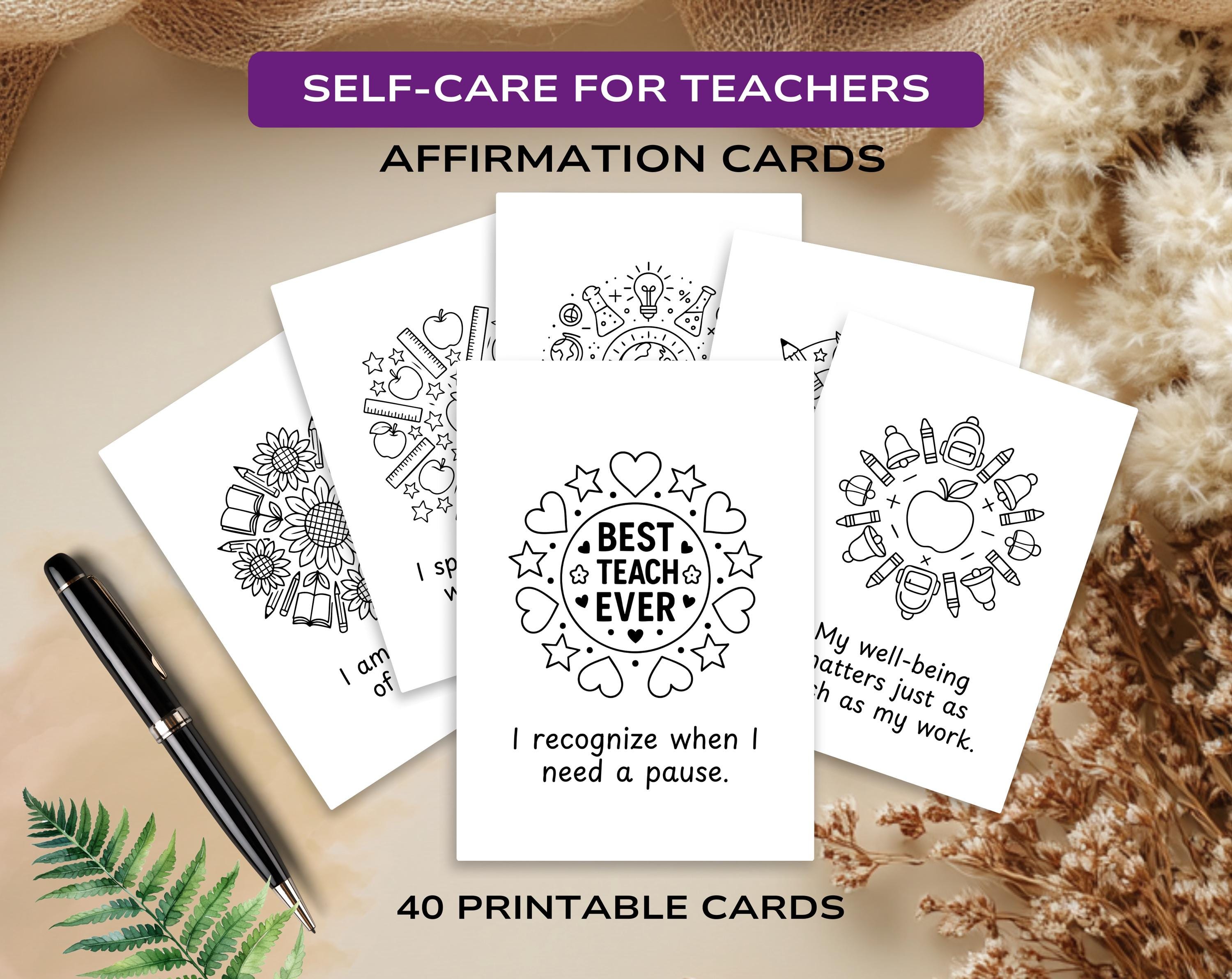 Teacher Affirmation Cards: Self-care & Wellness - Printable Positive ...