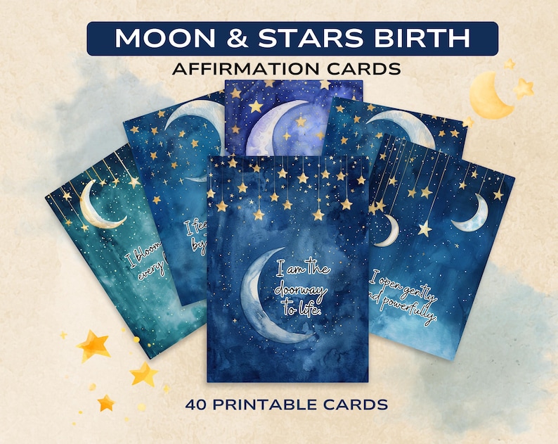 Moon & Stars Birth Affirmation Cards: Celestial Pregnancy Quotes ...