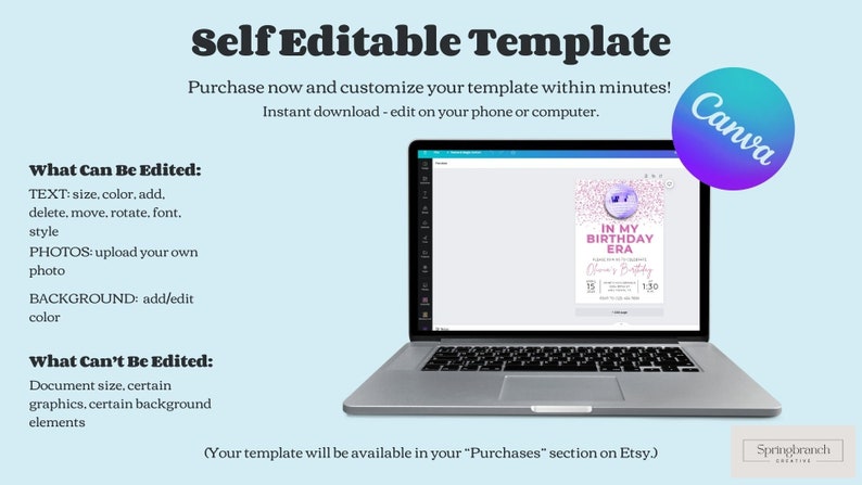 Eras Birthday Invitation Personalized Taylor Party Invite Self Editable ...