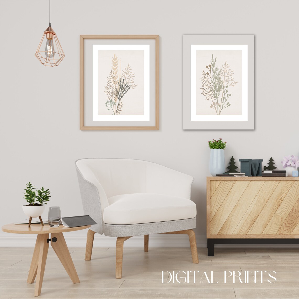 Antique Neutral Botanical Print SET of Two Vintage Muted Art Digital ...