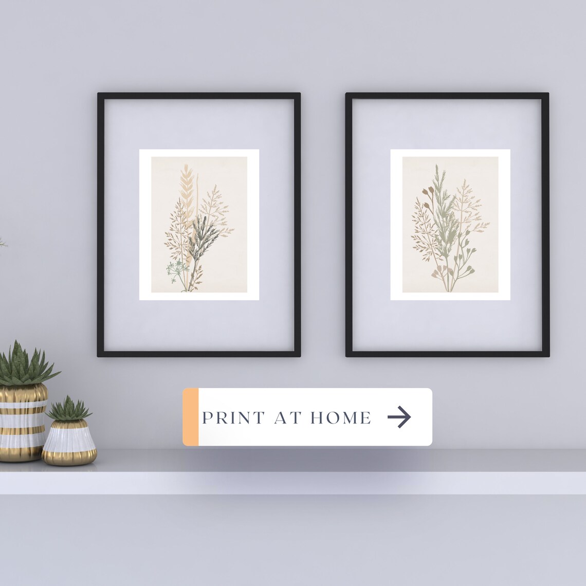 Antique Neutral Botanical Print SET of Two Vintage Muted Art Digital ...