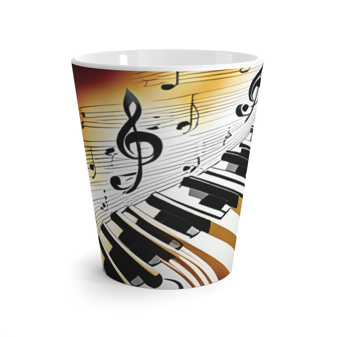 Music Notes Latte Mug, Sheet Music & Piano Keys Coffee Cup, Musical ...