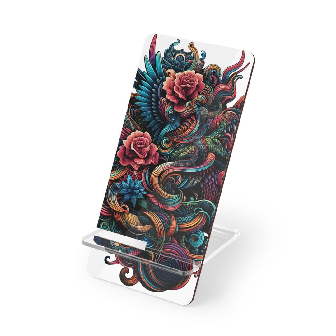 Intricate Tattoo Art Phone Stand: Durable Hardboard With Detailed ...
