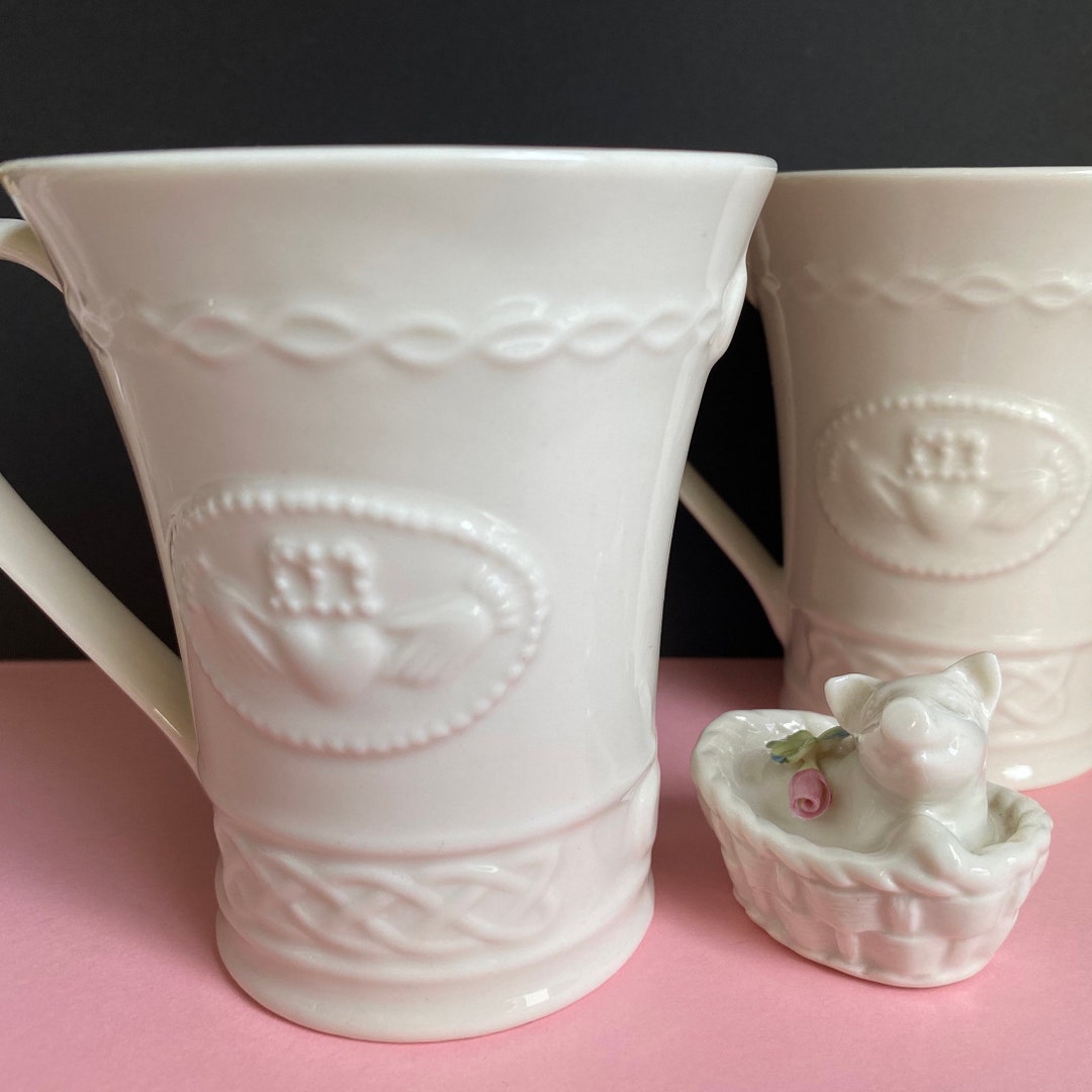 Set of Two Belleek Claddagh Mugs With Pig in Basket Figurine - Etsy