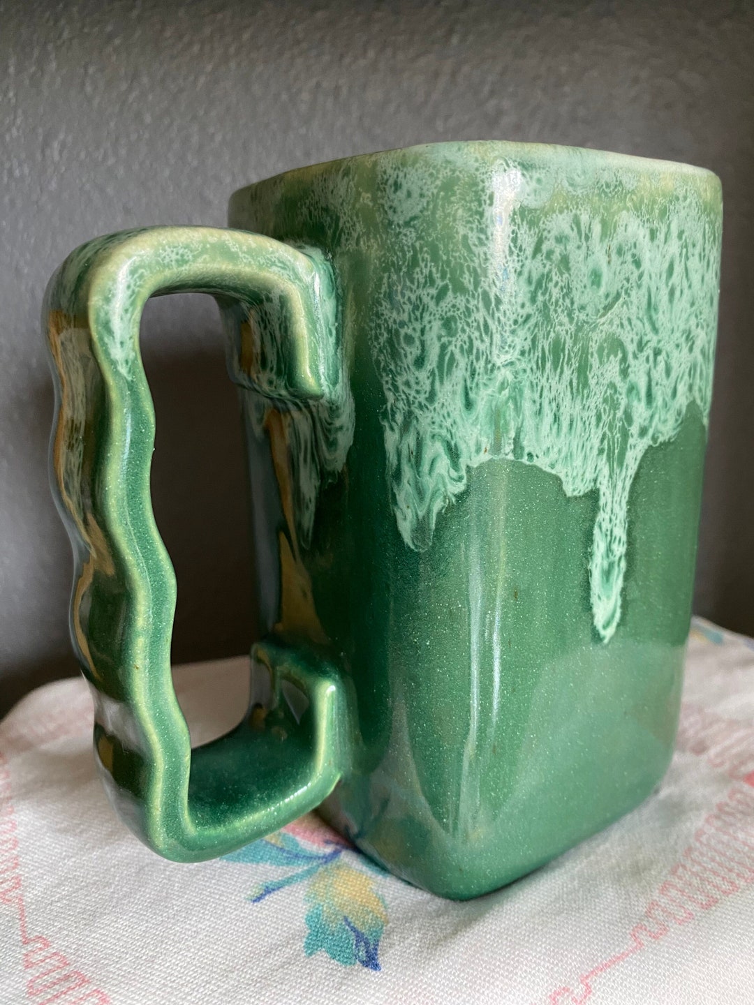Vintage 1940s Ponder Green Drip Pottery Mug - Etsy
