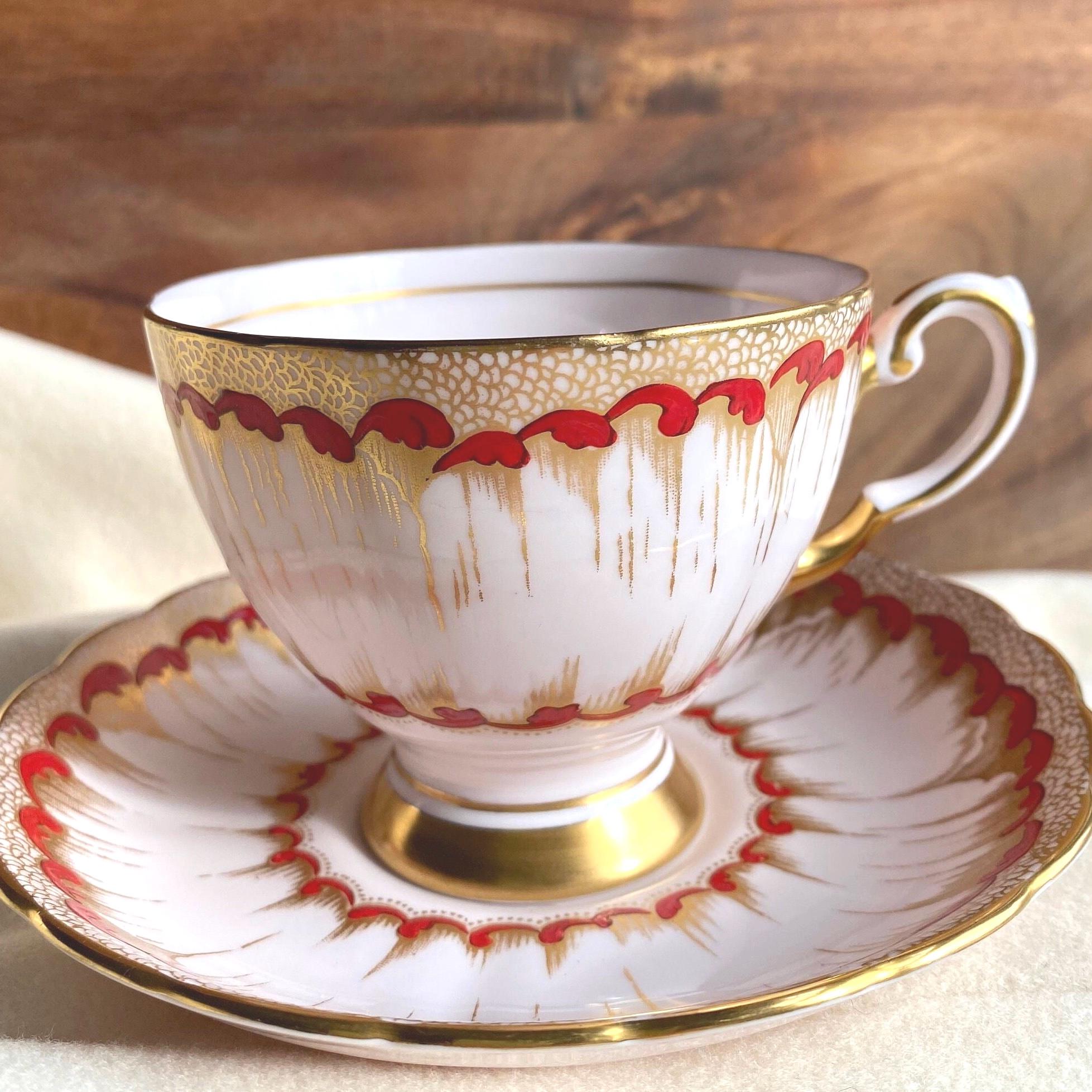 Tuscan Fine English Bone China RED/PINK/GOLD Teacup and Saucer - Etsy