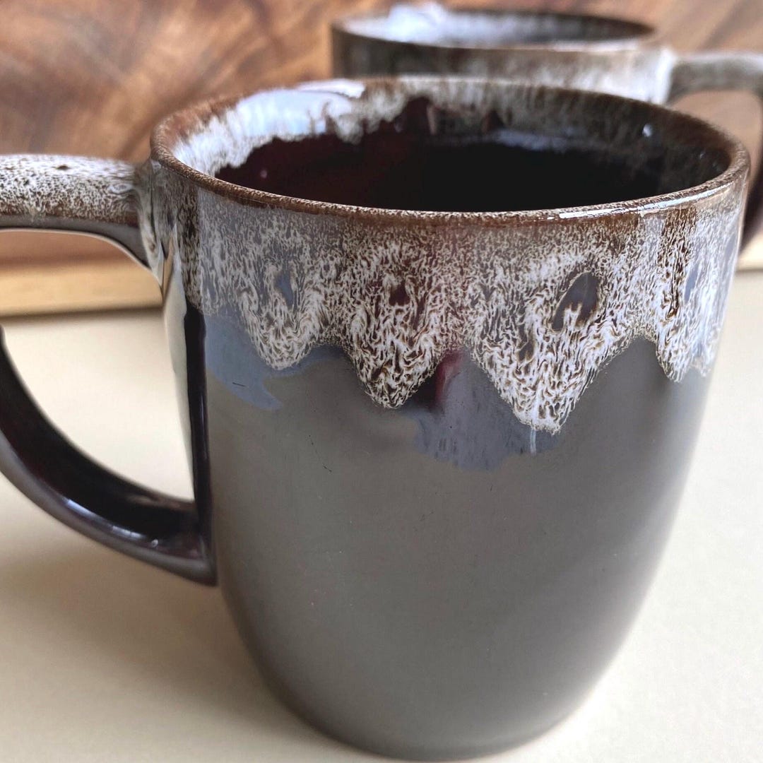 Vintage Set of Two MCM Brown Mugs With White Drip Glaze - Etsy