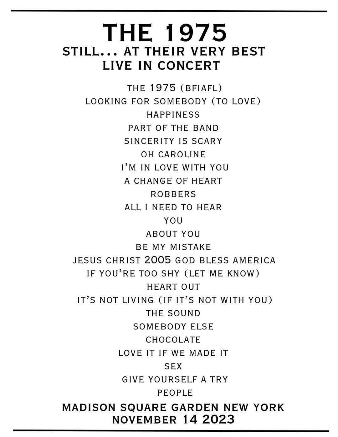 Custom Concert Setlist Print - Etsy