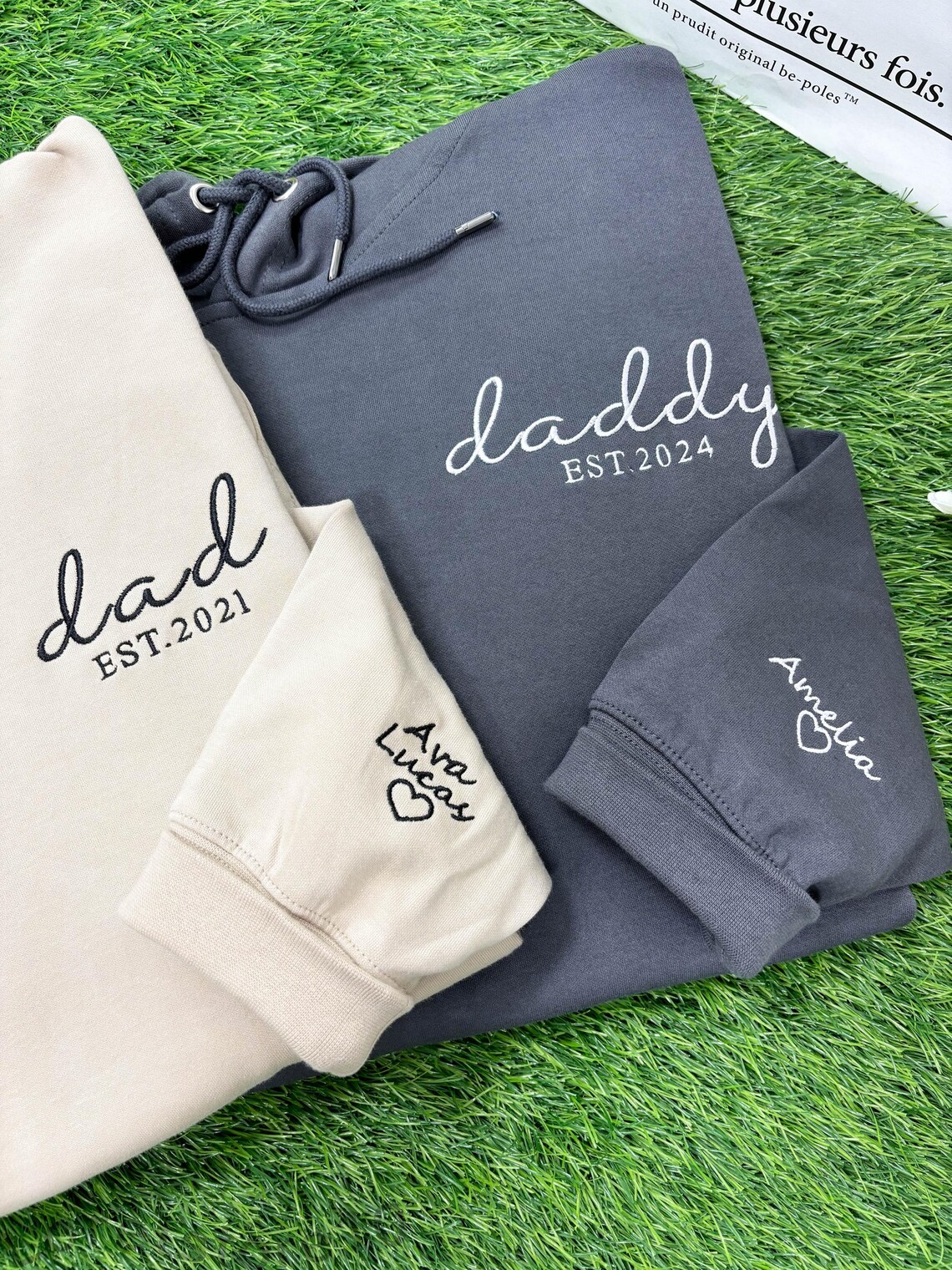 Custom Dad Embroidered Hoodie, Name on Sleeve With Heart, Daddy Est ...