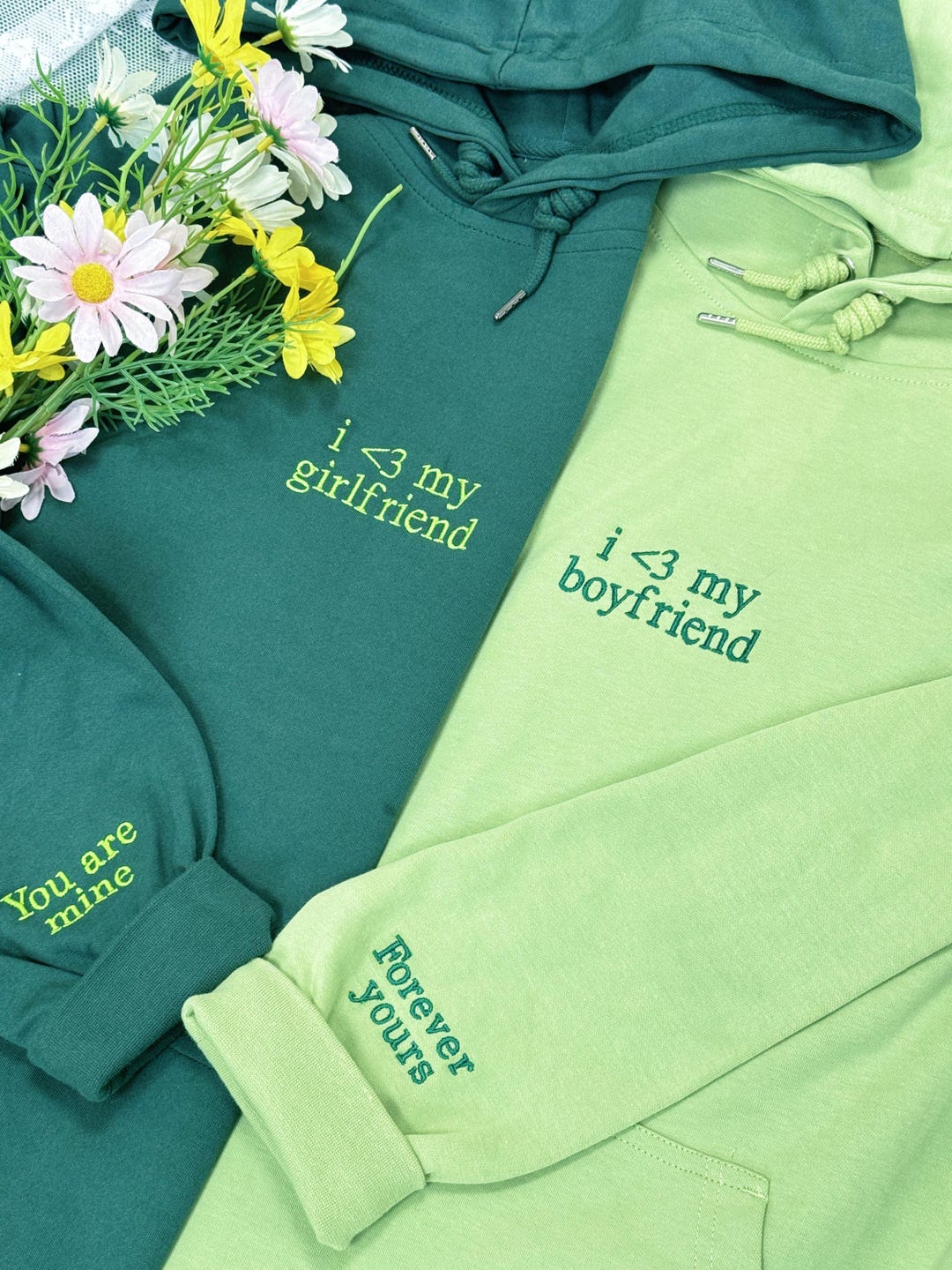 Personalized Embroidered Couple Hoodie Initial on Sleeve Matching ...