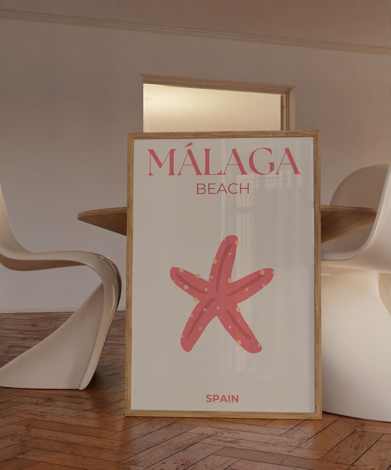 Gen Z Travel Vibes: Spanish Coast Posters Groovy Beach (beige, Red ...