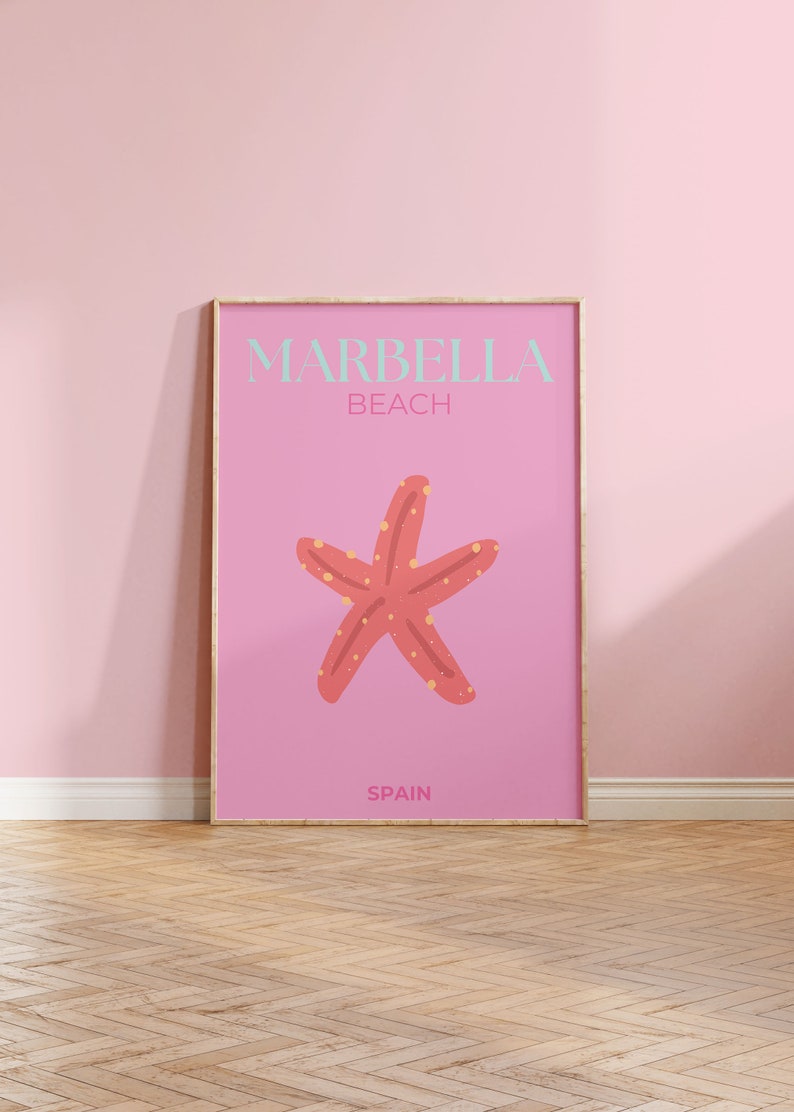 Gen Z Travel Vibes: Spanish Coast Posters Groovy Beach (pink, Blue ...