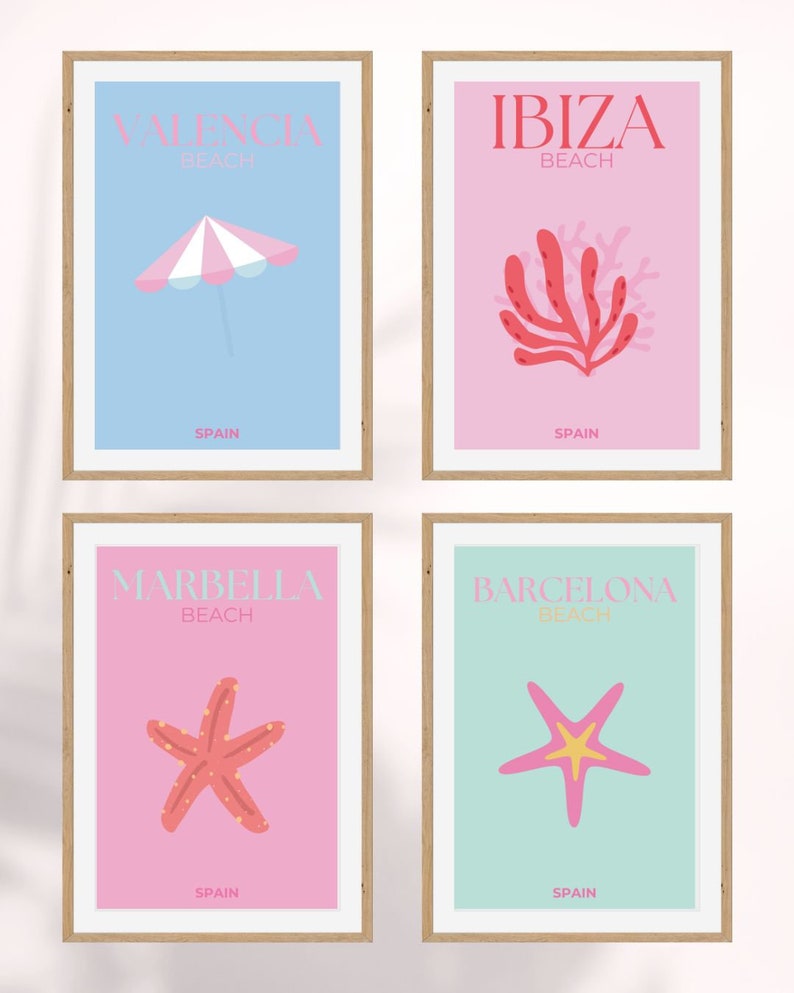 Gen Z Travel Vibes: Spanish Coast Posters Groovy Beach Prints (pink ...