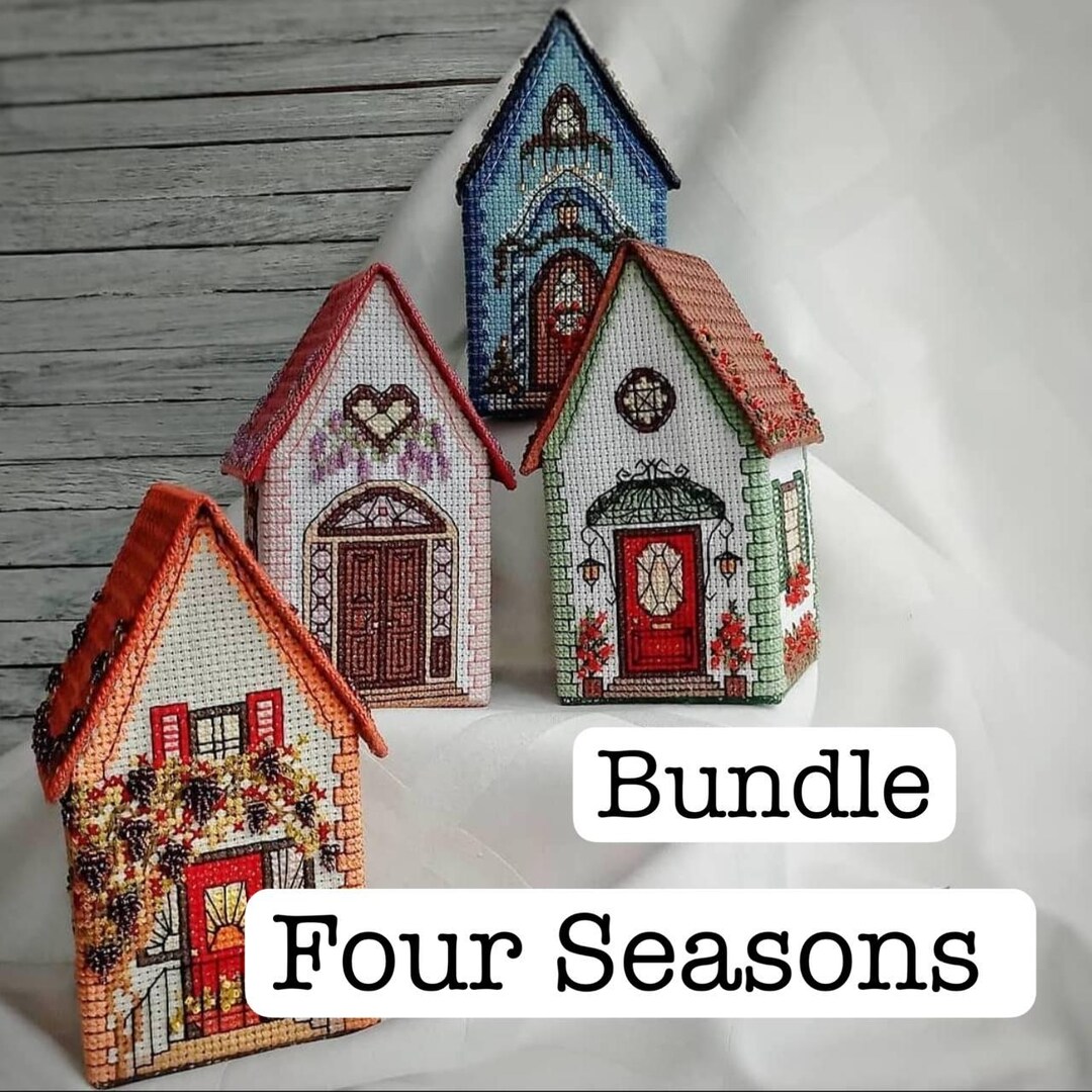 Four Seasons Bundle 4 Houses Set Winter Spring Summer Autumn Cross ...
