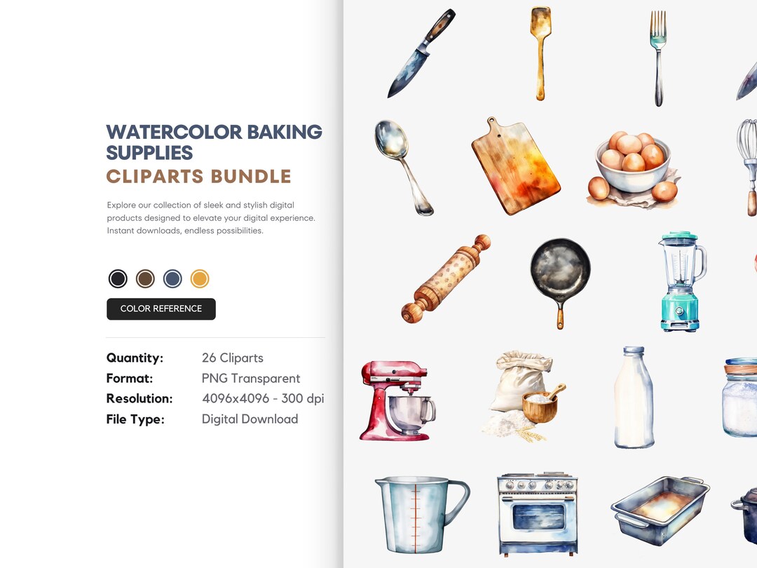 Watercolor Baking Supplies, Clipart Bundle High Quality Design, for ...