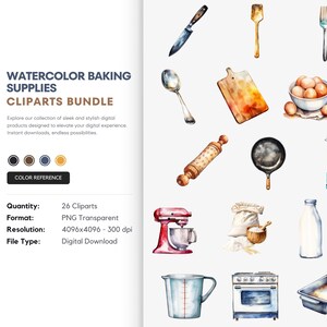 Watercolor Baking Supplies, Clipart Bundle High Quality Design, for ...