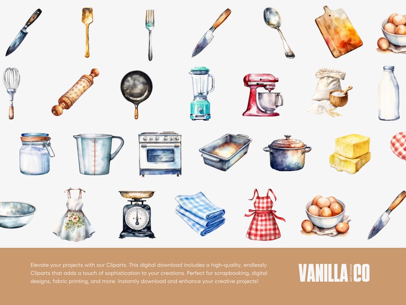 Watercolor Baking Supplies, Clipart Bundle High Quality Design, for ...