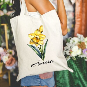 March Birth Month Flower Gift, Personalized Canvas Tote Bag, Gifts for ...