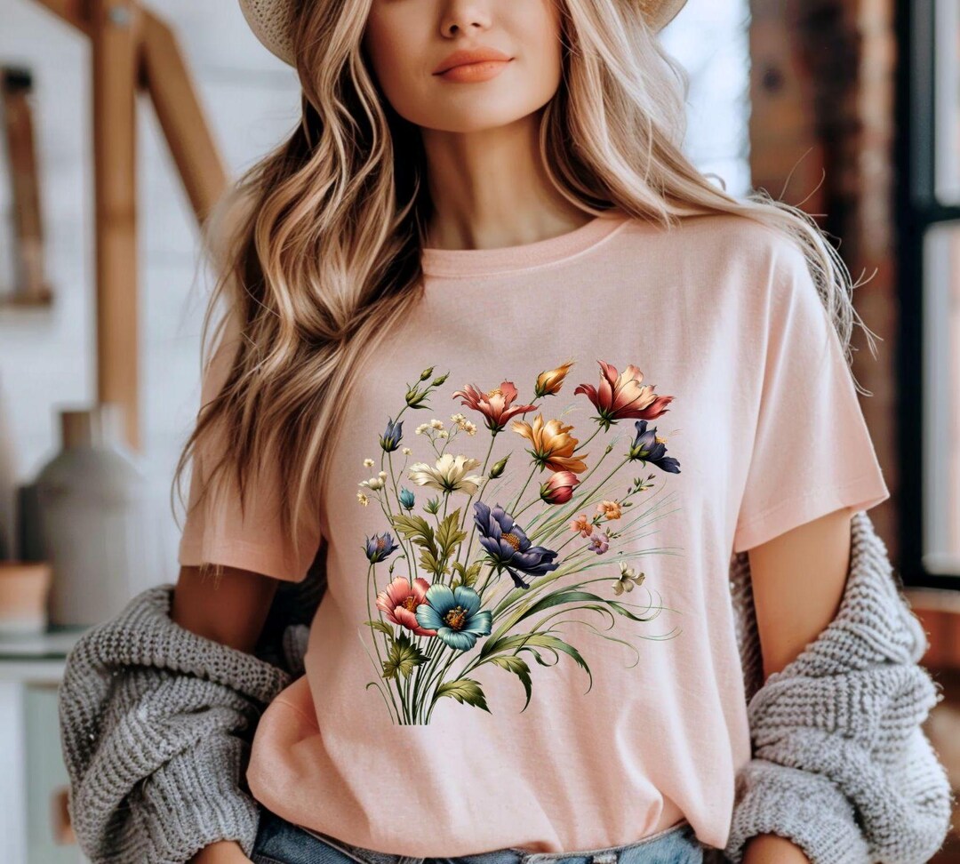 Floral Shirt, Wildflower Garden T-shirt, Vintage Flower Tee, Colorful ...
