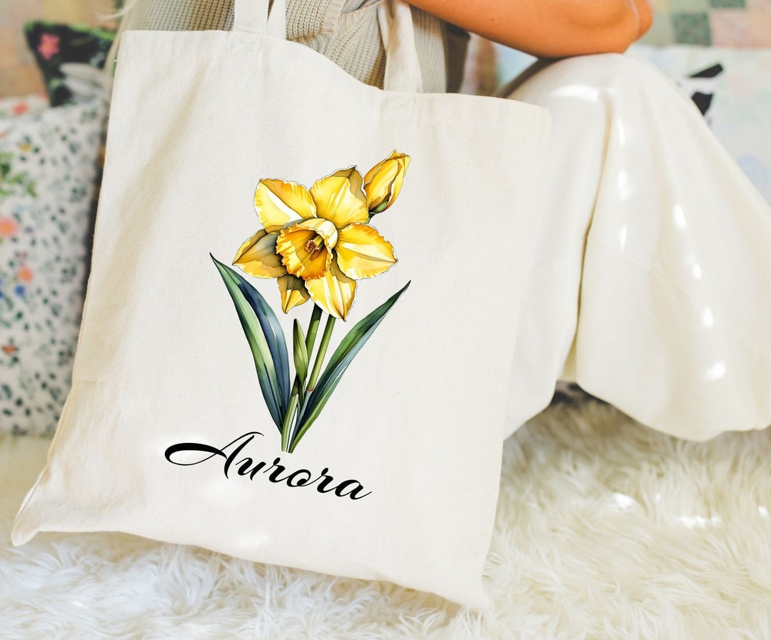 March Birth Month Flower Gift, Personalized Canvas Tote Bag, Gifts for ...