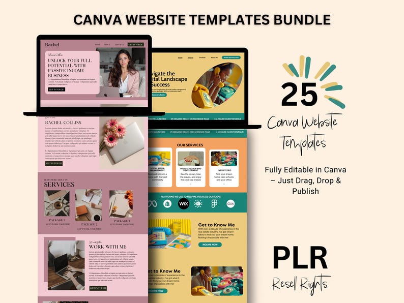 25 Canva Website Template, Canva Template Bundle, PLR Canva Business ...