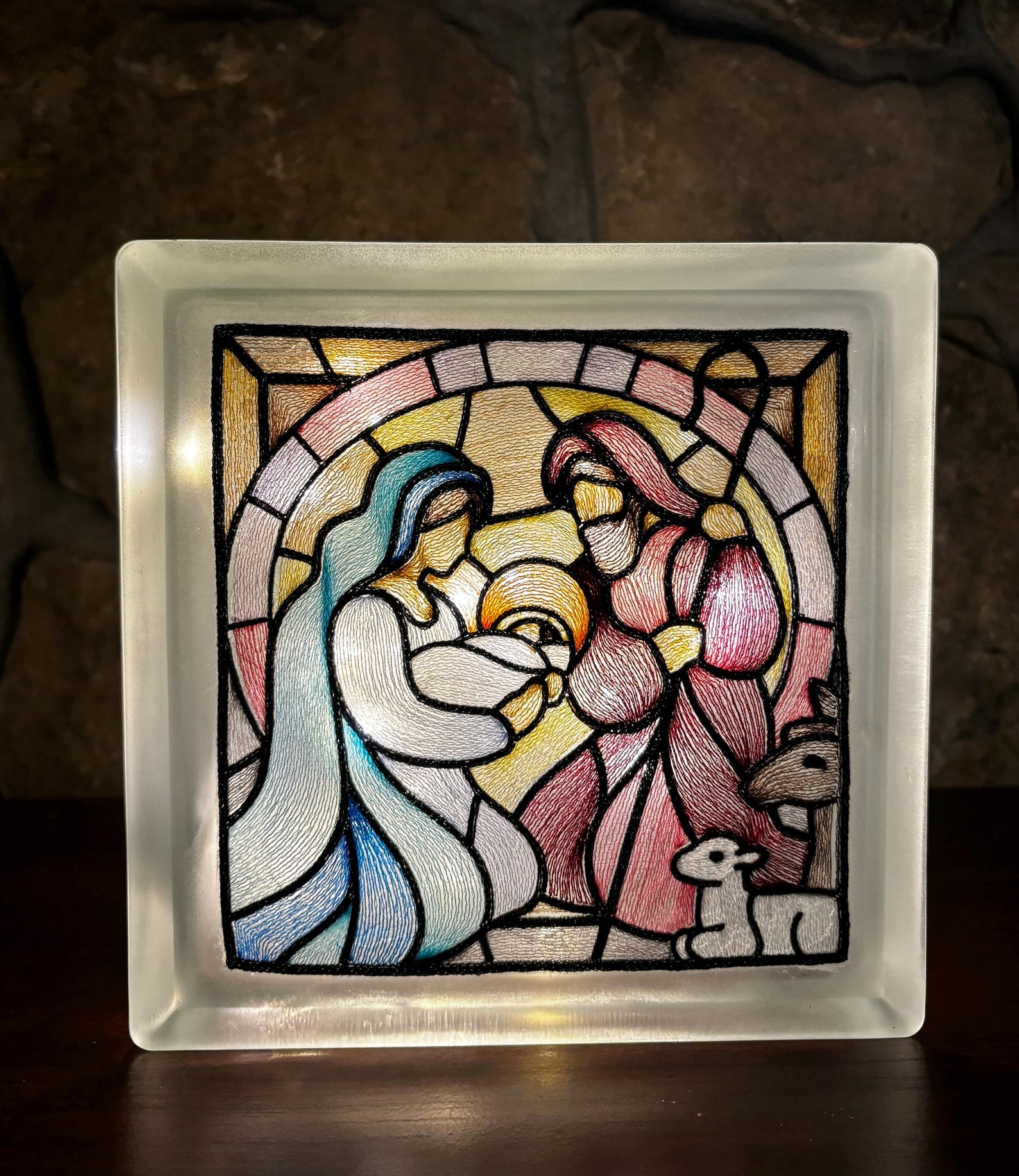 Embroidered Stained Glass Design on Glass Block With Lights - Etsy