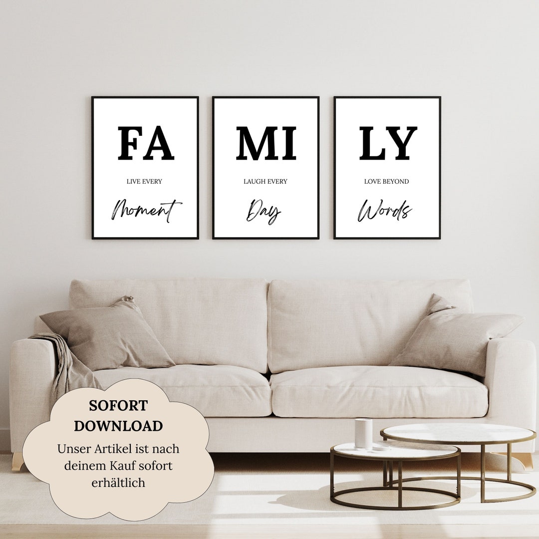 Family Poster Set of 3 | Family Sign for Living Room or Hallway | Wall ...