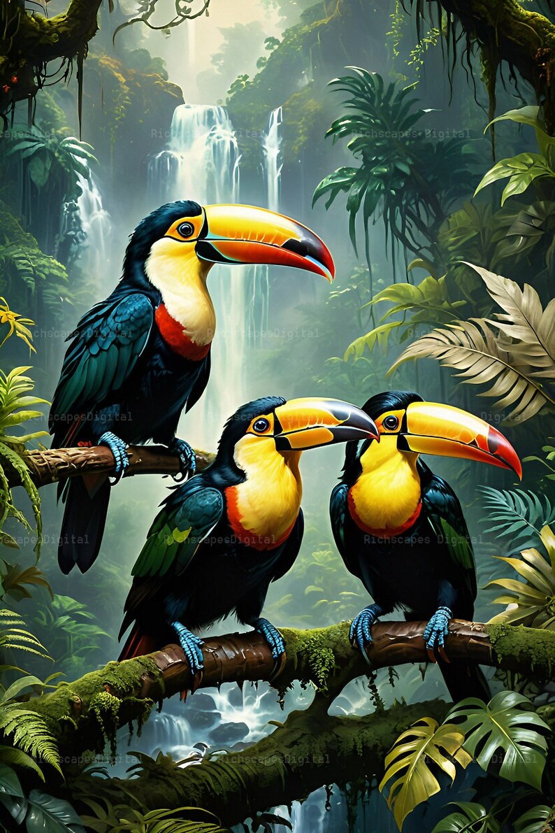 Rainforest Toucans Digital Art 04 44.5in X 66.5in 3329 X 4992 Pixels - Etsy
