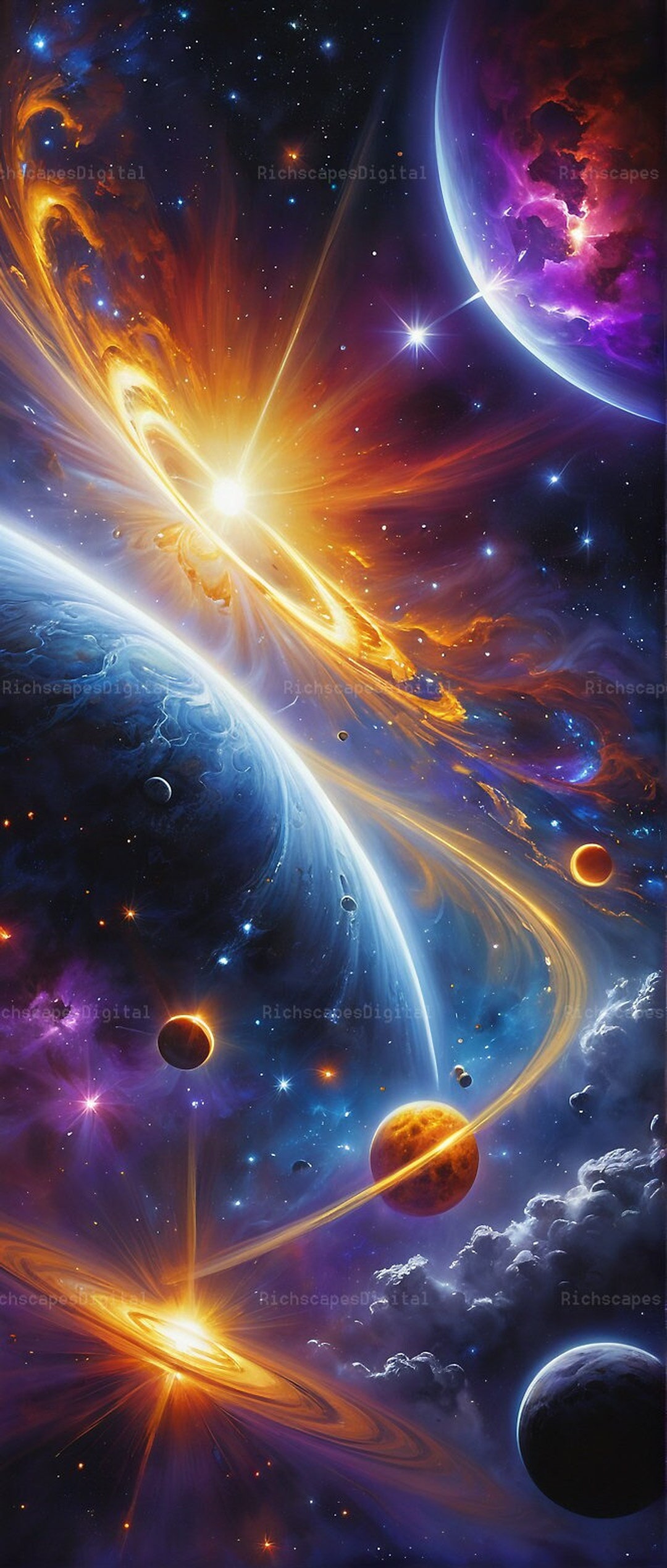 Vibrant Space Art Digital Print 25 35.5in X 83.2in 2656 X 6240 Pixels ...