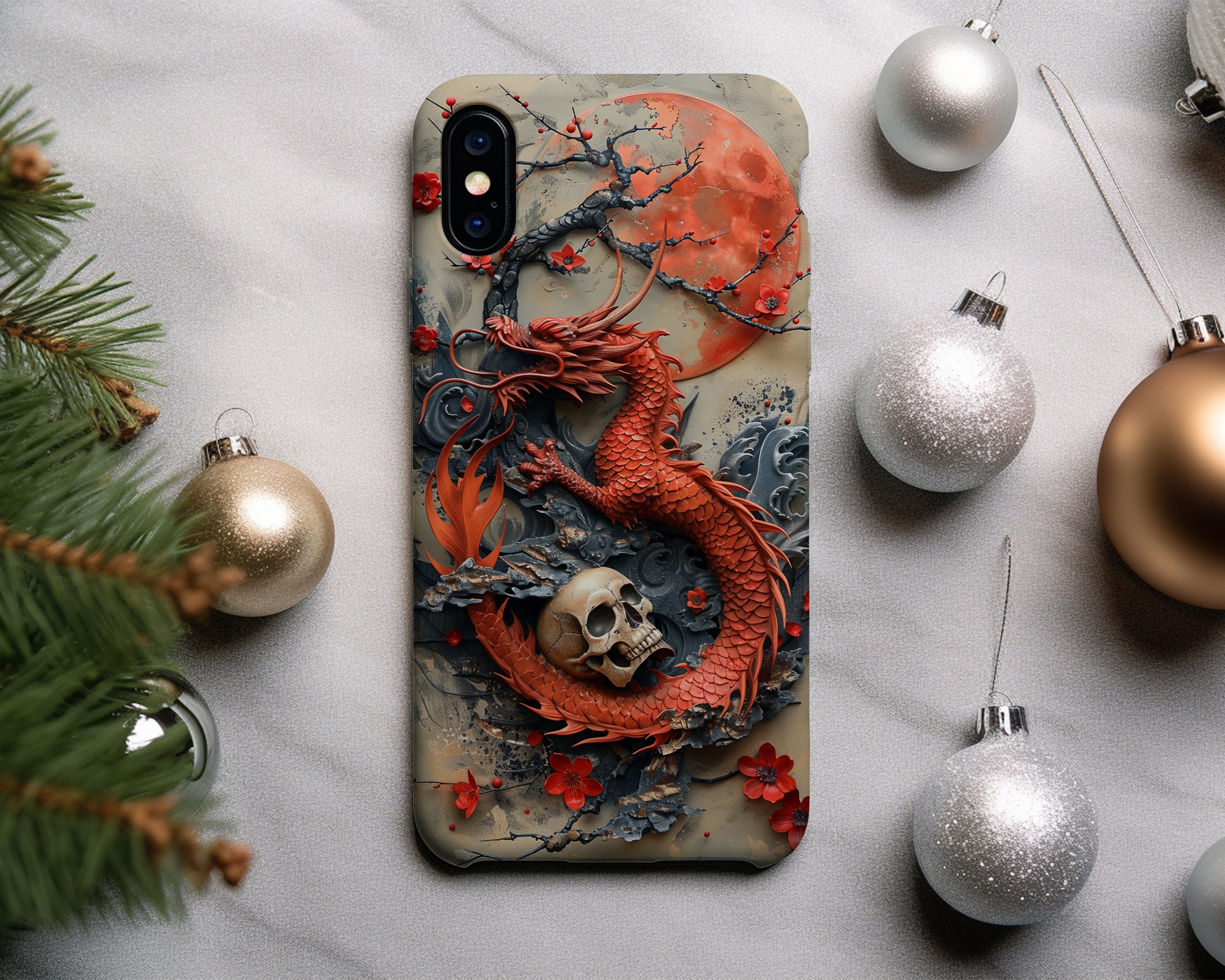 Red Dragon Phone Case,full Moon Skull ,dark Academia Gothic Red and ...