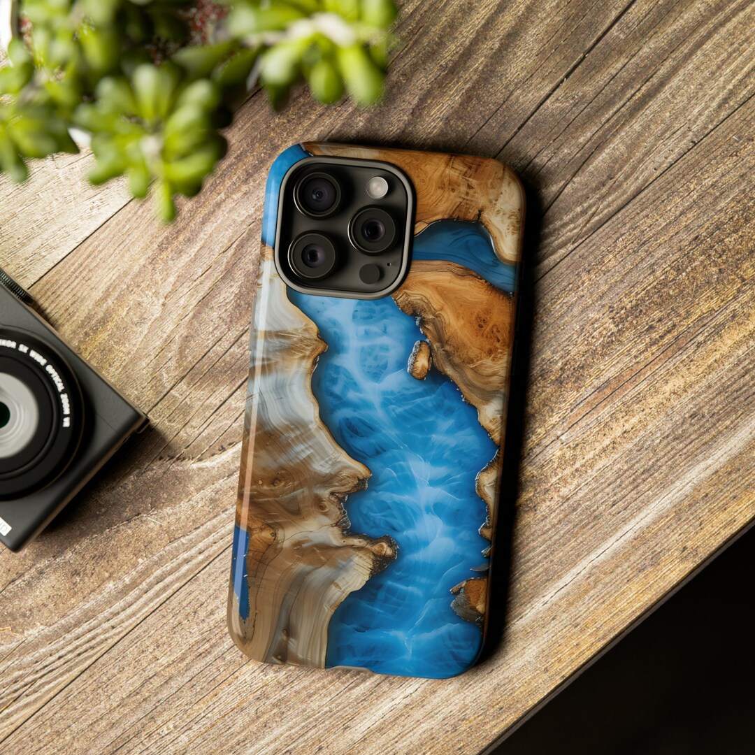 Epoxy Wood Resin Light Blue Cases Resin Wood Grain Tough iPhone Cases ...