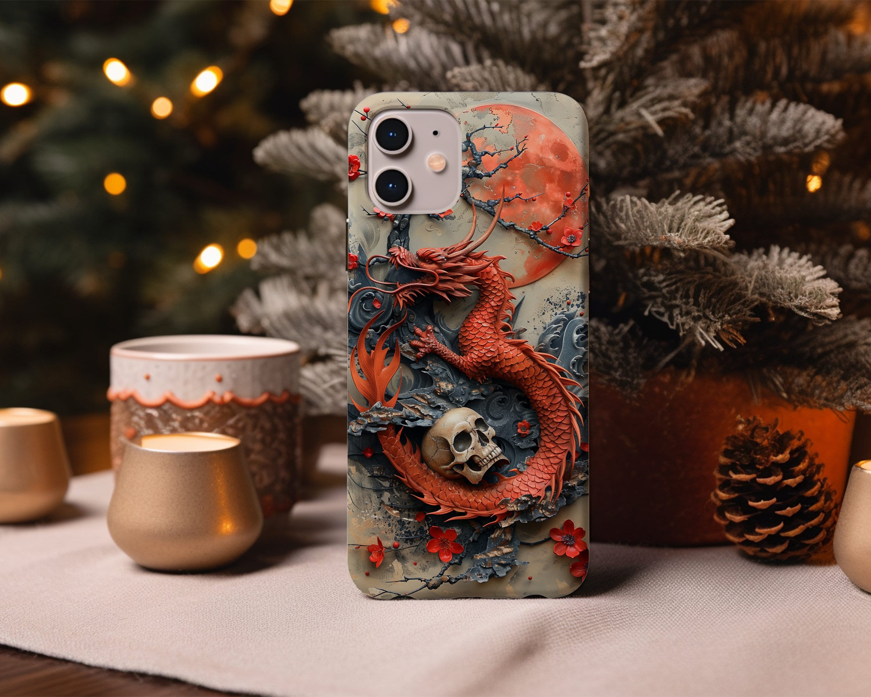 Red Dragon Phone Case,full Moon Skull ,dark Academia Gothic Red and ...