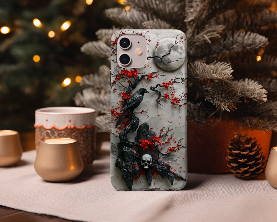 Goth Fantasy Raven Phone Case, Dark Academia Gothic Red and White, Full ...