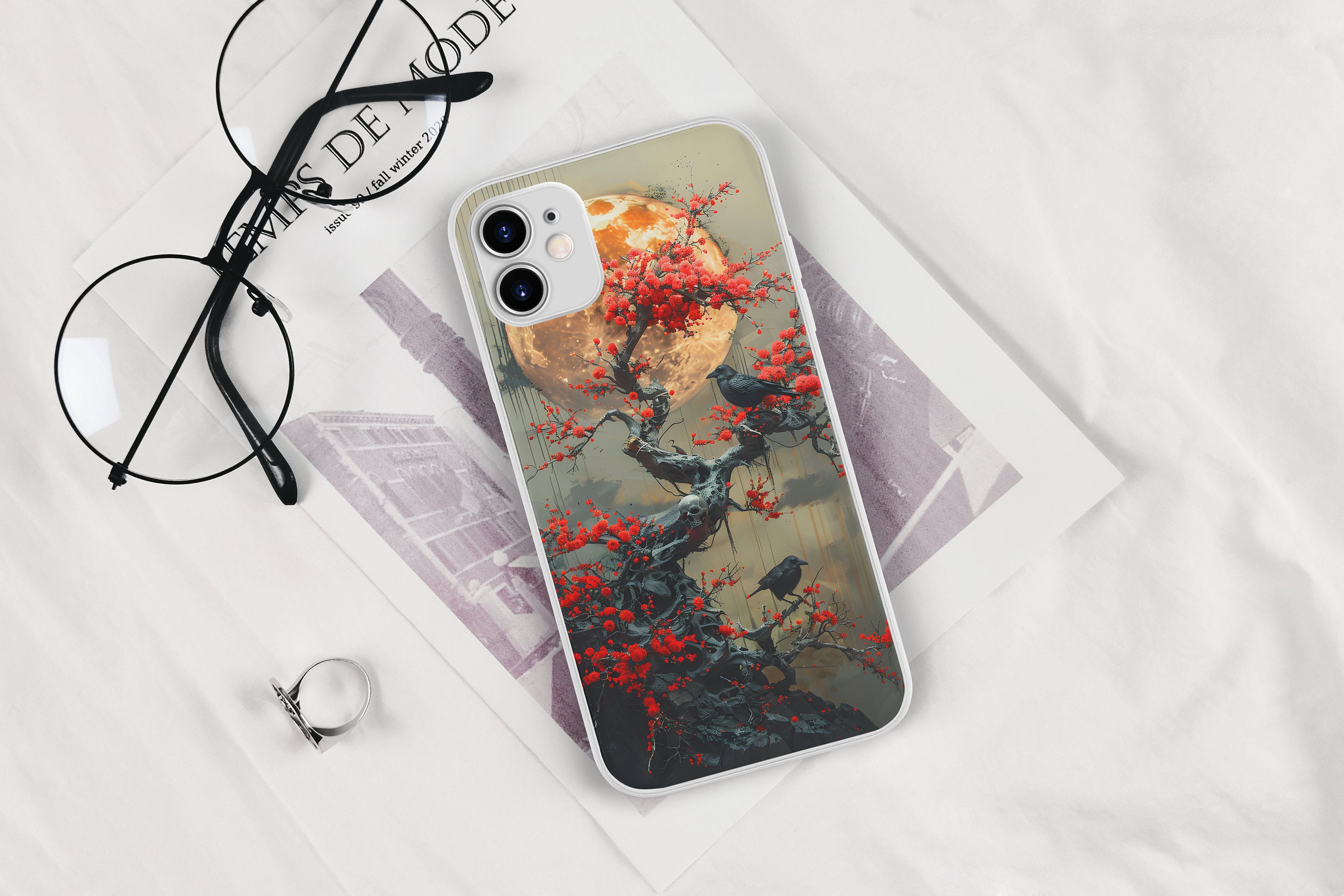 Red and Black Goth Floral,goth Fantasy Raven Phone Case,case, iPhone 13 ...