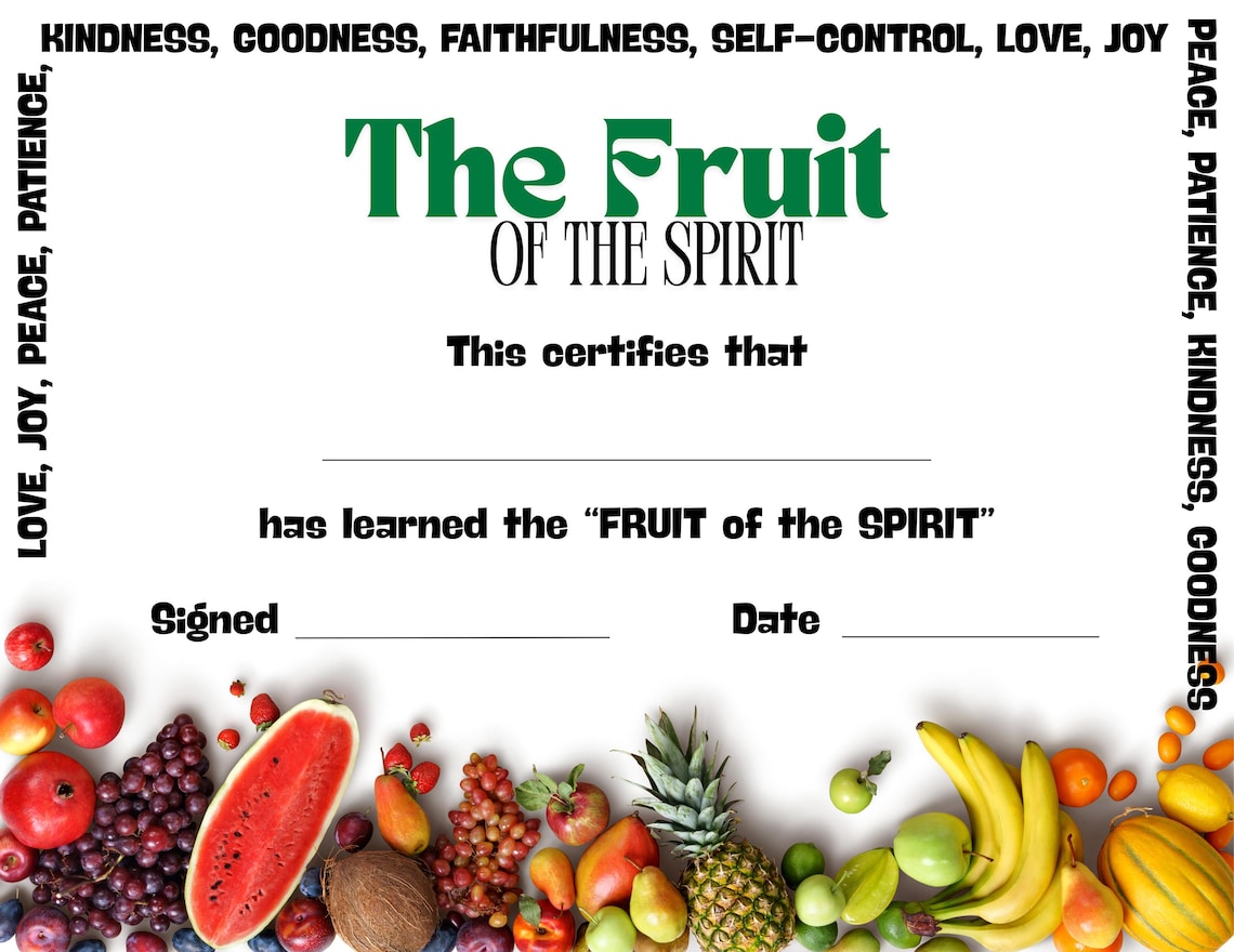 The FRUIT of the SPIRIT Certificate of Achievement (11" X 8.5"). - Etsy