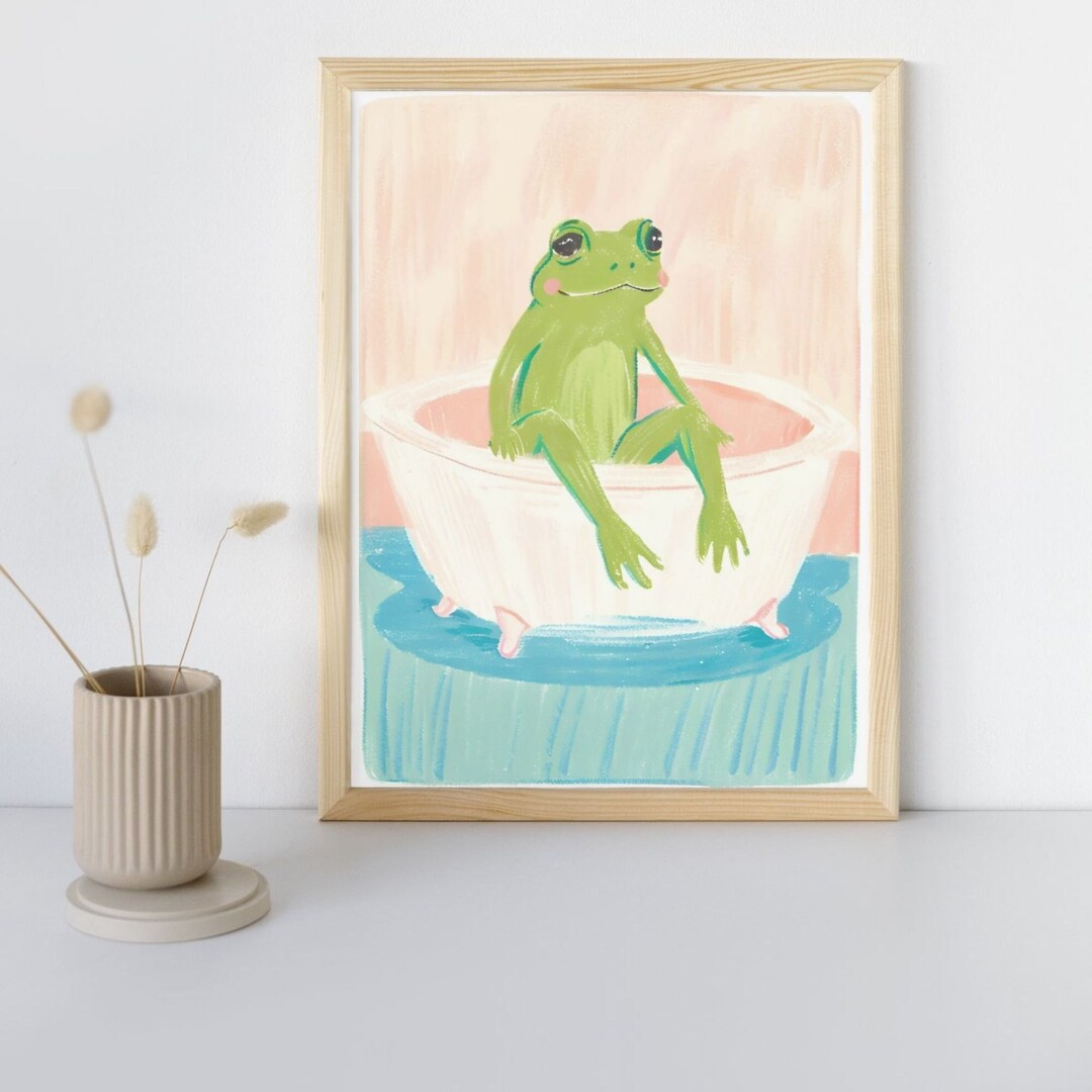 Frog in Bathtub Wall Art Digital Download Colourful Illustration - Etsy