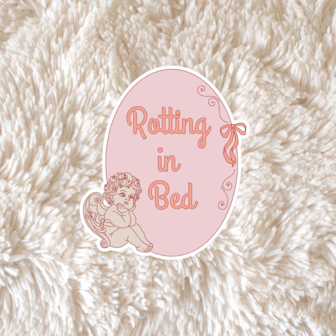 Rotting in Bed Coquette Sticker, Cute Cherub Sticker for Kindle ...