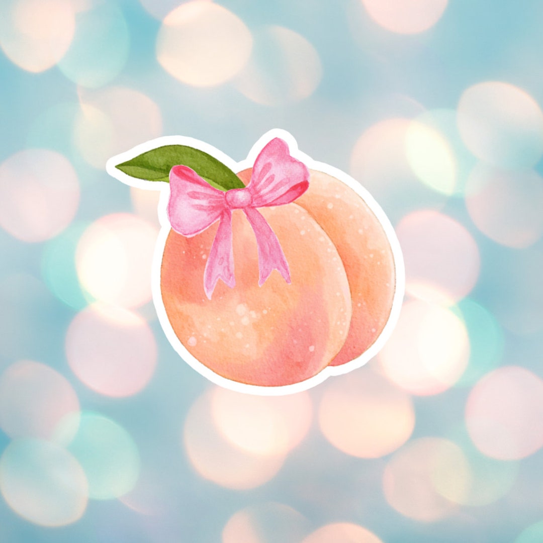 Coquette Peach Sticker, Cute Peach Decal, Pink Bow and Peach Sticker, Kindle Sticker, Waterproof ...