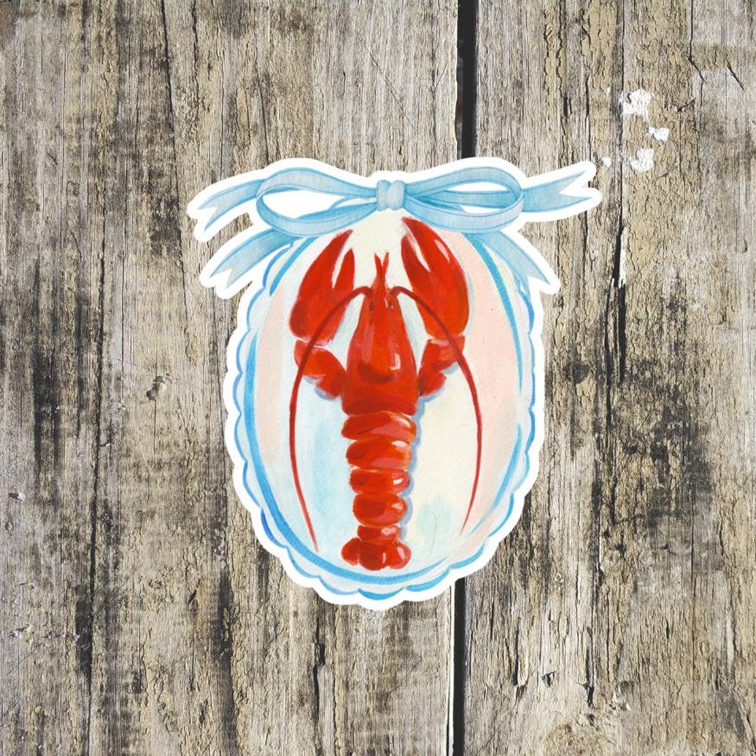 Lobster Sticker, Blue Bow and Lobster Sticky, Marine Life Decal, Kindle ...