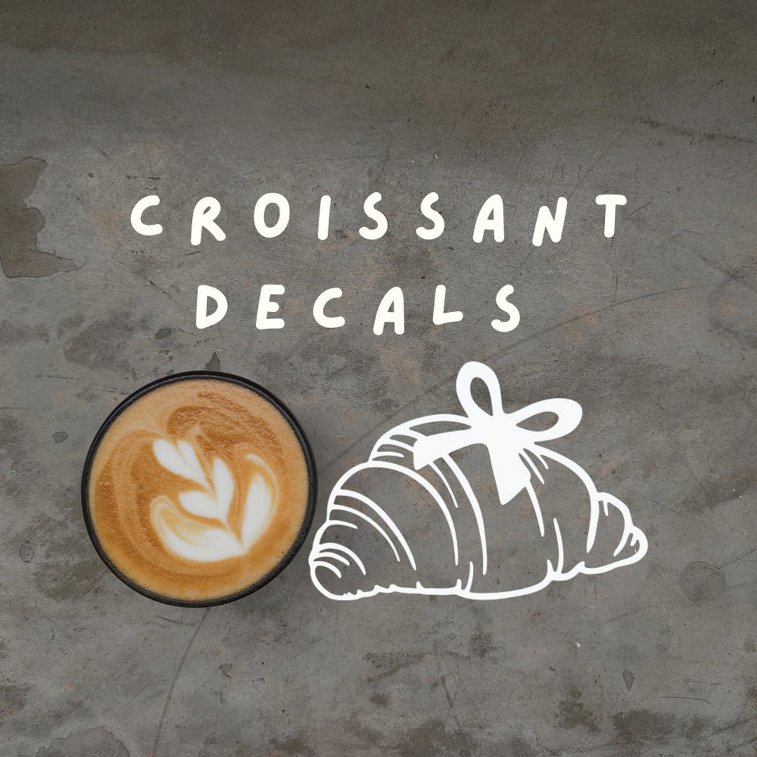 Croissant Decal, Coquette Vinyl Decal, Bow and Pastry Sticky, Pastry ...